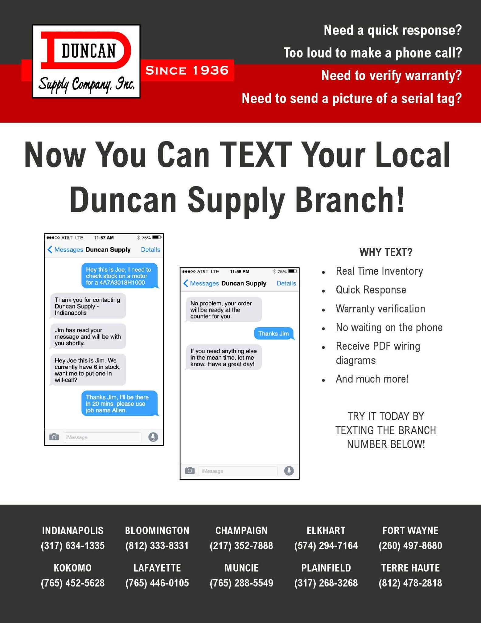 Text Your Local Branch Now Available! – Duncan Supply